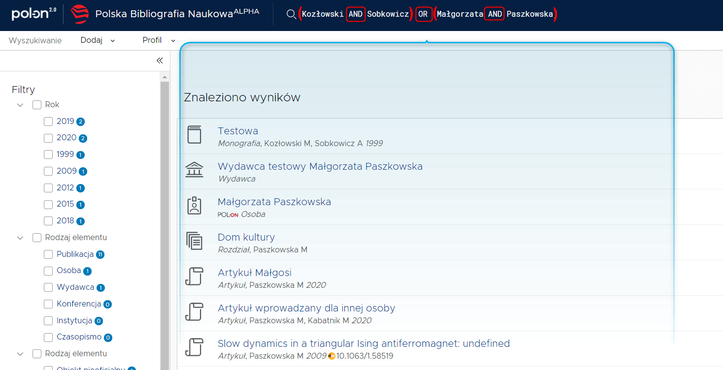 Wyszukiwarka - Polska Bibliografia Naukowa