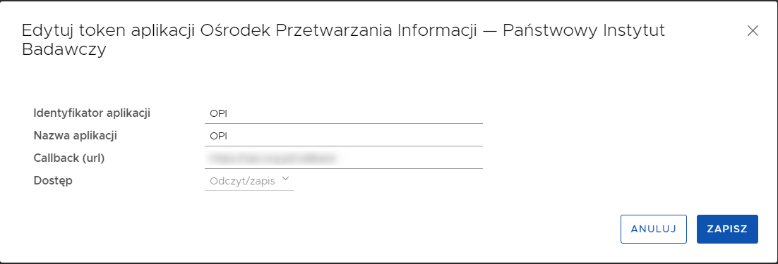Edycja tokenów aplikacji w API – Polska Bibliografia Naukowa